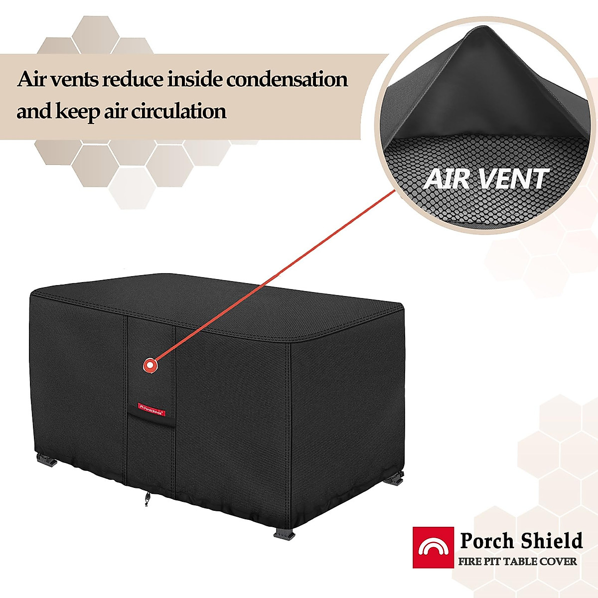 Porch Shield Patio Fire Pit Cover - Waterproof 600D Outdoor Rectangular Fire Table Cover Deck Box Protector - 54 x 28 inch, Black