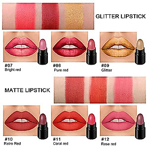 evpct 12Pcs Capsule Pills Lipstick Mini Lip Stick Set Packs for Women,3 Changing Color Jelly Magic Lipstick,3 Strawberry Mint Apple Flavor Lip Balm,3 Matte Lipstick,3 Metallic Lipstick