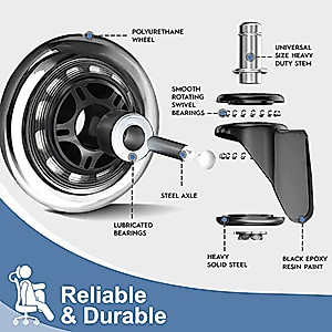 Office Chair Wheels, Set of 5,Huracan,Replacement Rubber Caster Wheels for Hardwood Floor, NOT Compatible IKEA,Computer Desk Wheels,Heavy Duty Casters