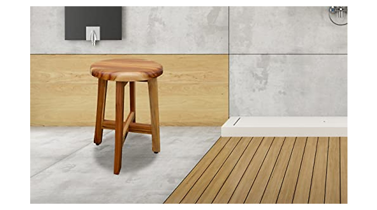 EcoDecors Shoji Teak Shower Stool 18" High Solid Teak Wood Shower Stool ...