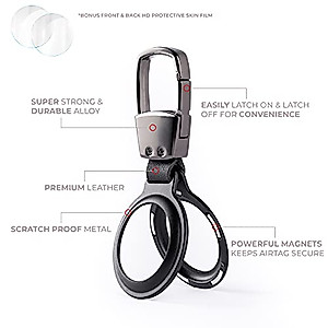Ronton Airtag Keychain Holder - Protective Apple Airtag Case - Scratch Resistant Metal Air Tag Holder Anti-Lost Airtag Dog Collar Holder with Magnetic Closing Feature -Bonus Front/Back Protective Film