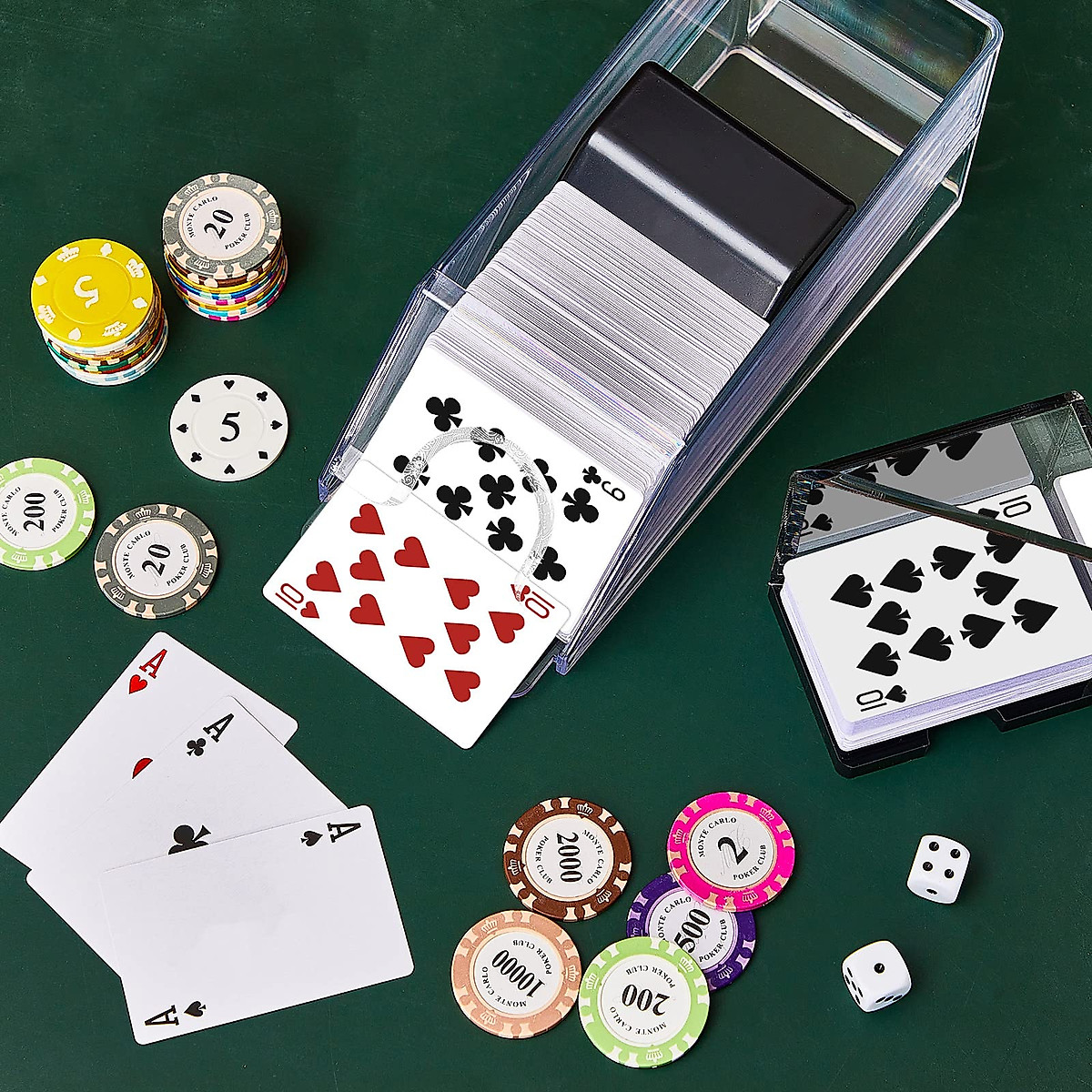 Honoson Blackjack Shoe and Discard Tray Clear Acrylic Blackjack Dealing Shoe Card Dispenser for Playing Cards Discard Holder Trays for Game Poker Accessories(4 Deck)