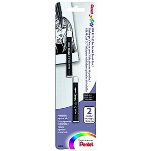 Pentel Arts Pocket Brush Refills, Black Ink 2-Pk Carded (FP10BP2A)