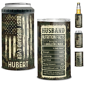 Personalized Husband Can Cooler 4 in 1 Holder Cup with Lids Customized Name 16oz Beer Drinking Gifts for Hubby from Wife Birthday Christmas Fathers Day Anniversary
