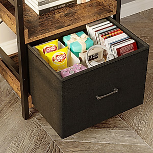 Rolanstar Bookshelf 5 Tier with Removable Drawer, Tall Narrow Bookcase, Industrial Wooden Display Shelves for Bedroom, Living Room, Office, Kitchen, Rustic Brown