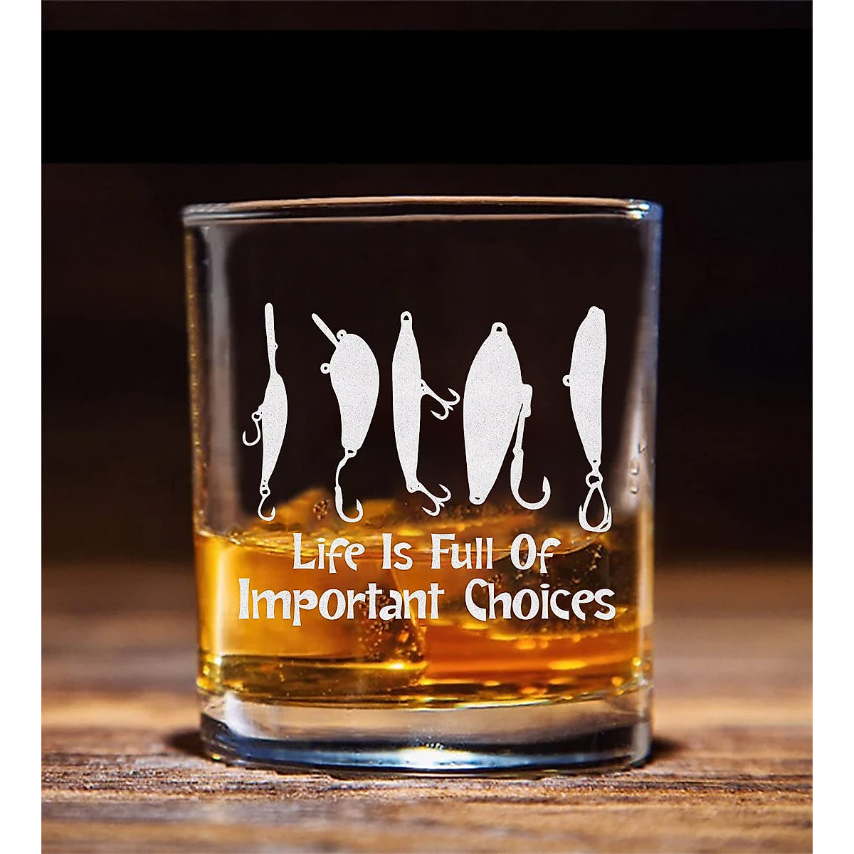 HTDesigns Life Is Full Of Important Choices Fishing Whiskey Glass - Whiskey Glass Gift For Friend - Gift For Fisherman - Birthday Gift - Christmas Gift - Whiskey Glass Gift