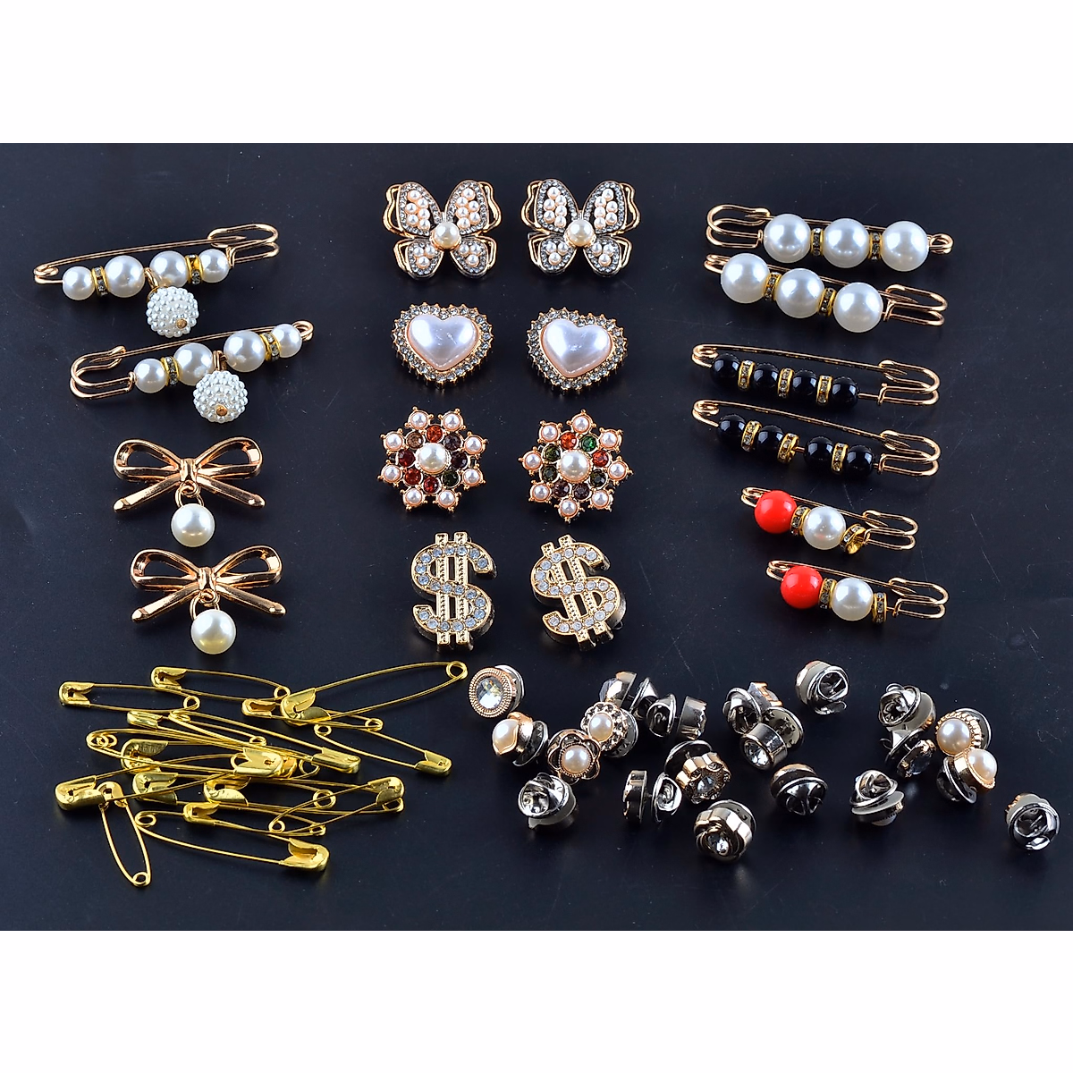 Charms for Socks Safety Pins 54pcs Brooches and Pins for Women Gold Junk Sock Charms Pins Jewelry Accessories Bulk Rhinestone Pearl Brooch Pins Button Pins for Women Clothes Hats Shoes Scarf Shawl