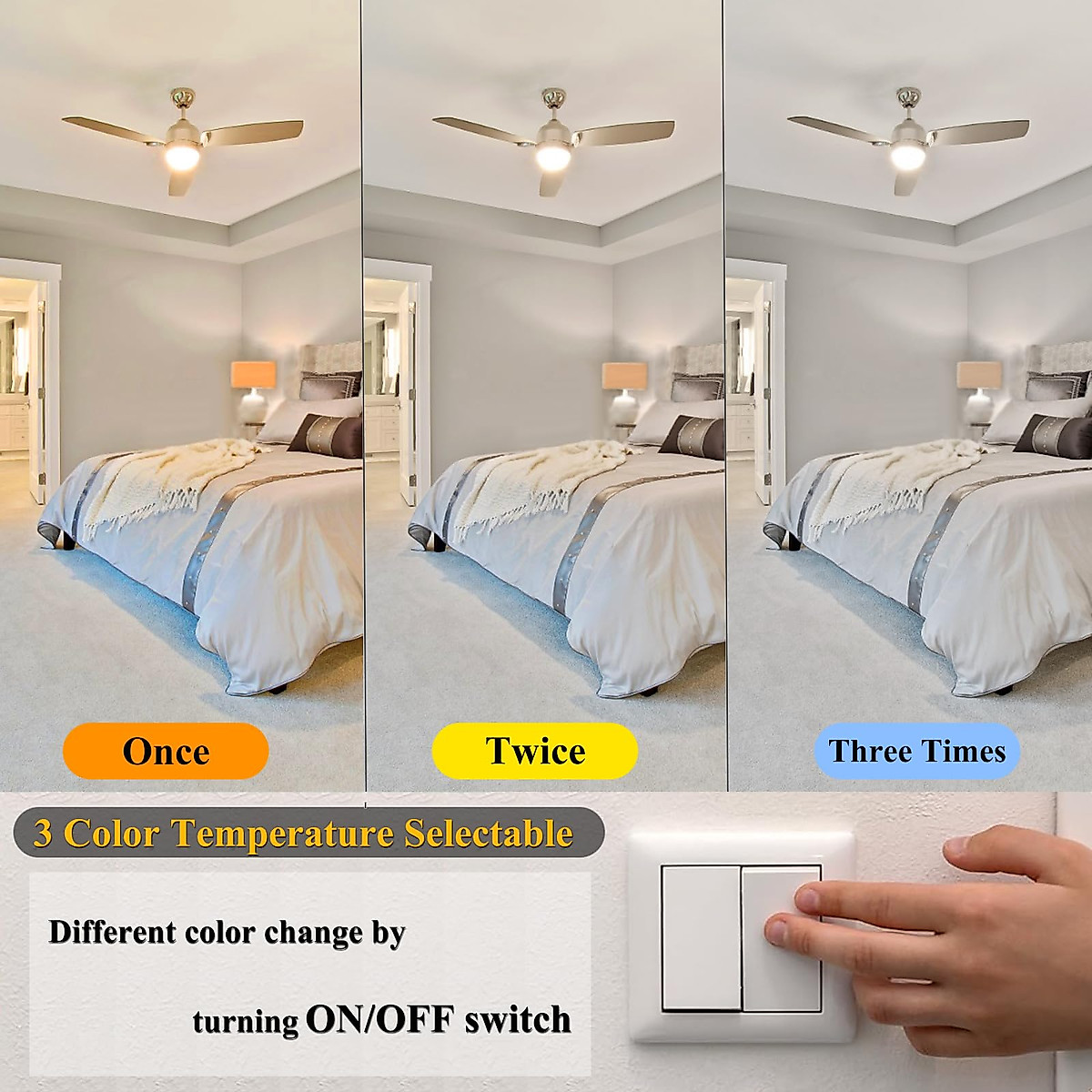 M MayJazz 3 Color Temperature LED Light Bulb A19 2700K-5000K-4000K,3CCT Color Changing Light Bulbs,Energy Saving 9W(60W Equivalent) LED Bulb,810LM,E26 Base for Bedroom,Living Room,2 Pack