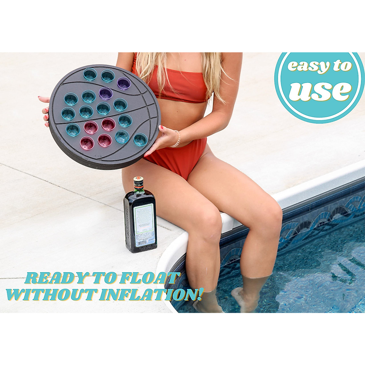 Polar Whale Basketball Shaped Shot Glass Holder Floating Tray Table for Pool Beach Spa Hot Tub Club Party Float Indoor Outdoor Durable Foam Serving Rack 14 Inches Wide Holds 18 Shots