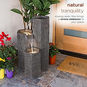 Alpine Corporation 25" Tall Indoor/Outdoor 3-Tier Hexagonal Columns Fountain with LED Lights