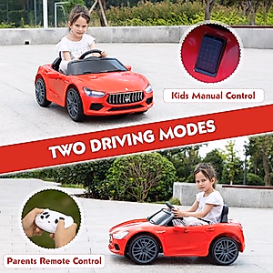 TOBBI Kids Ride on Car, 12V Licensed Maserati Ghibli, Electric Car for Boy Girl with Remote Control, 3 Speeds, Music, Bright Lights, MP3, USB, Electric Vehicle for Kids Ages 3-6 Years, Red