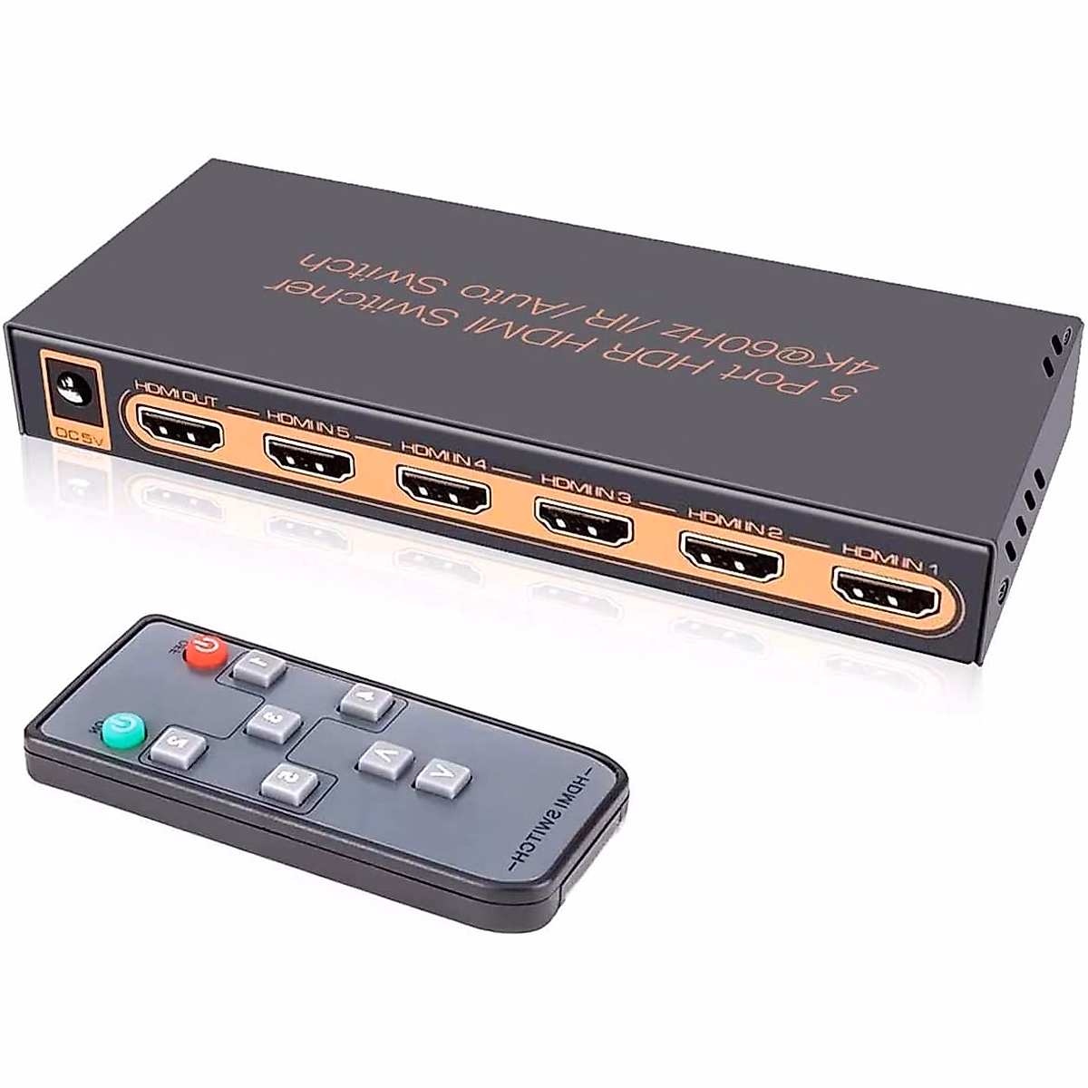 4K@60Hz HDMI Switch 5 Port Awakelion Premium 5 in 1 Out 4K HDMI Switcher with IR Remote Support Auto-Switch, HDMI 2.0,HDCP 2.2,UHD,HDR,Full HD,3D,1080P(Upgraded Version)…