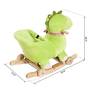 Qaba Baby Rocking Horse Kids Interactive 2-in-1 Plush Ride-On Toys Stroller Rocking Dinosaur with Wheels and Nursery Song