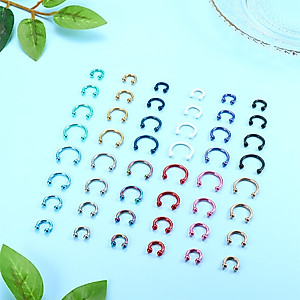 Sanfenly 48Pcs 14G Stainless Steel Horseshoe Nose Septum Rings Piercing Jewelry Cartilage Helix Tragus Earring Hoop Eyebrow Lip Hoop Piercing Ring for Women Men 6mm 8mm 10mm 12mm