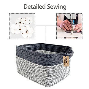 COMFY-HOMI Medium Rectangle Soft Cotton Rope Basket With Handles for Shelf, Gift, Towel, Blanket Storage Basket for Dog Toys Bin, Kid’s Room, Decorative Farmhouse 13.5" x 11" x 9.5"-Light Grey