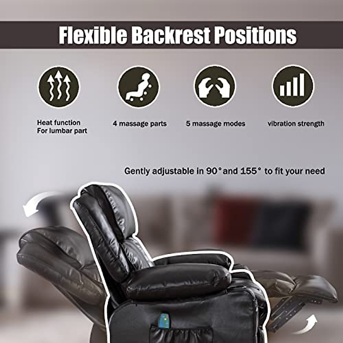 Gericco Electric Recliner Chair with Massage and Heating Functions, Ergonomic Fluffy Wide Recliner, PU Leather, USB Port, Manual Remote Control, for Home Theater (Brown)