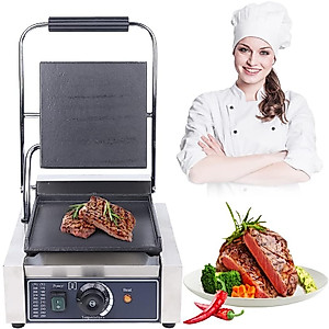 Commercial Electric Griddle 110V Sandwich Single Panini Press Grill Maker Toaster, Smooth Flat Surface Sandwich Maker with Cleaning Sponges,Portable Hamburg Maker for Restaurant Cafe,1800W
