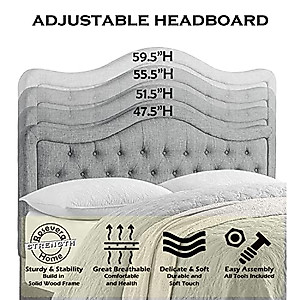 Rosevera Niana Adjustable Headboard with Fine Linen Upholstery and Button Tufting for Bedroom, Queen, Dove Gray
