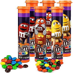 M&M Minis Milk Halloween Chocolate Candy Spooky Edition - Sweet Milk Peanut Chocolate Halloween Mini M&Ms Bulk Tubes Encased in Vibrant Candy Shell Colors - Melt in Your Mouth Snacks for Kids - 6 Pack