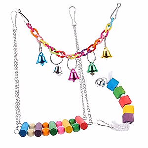 Balacoo Toy 1 Set Grinding Cockatiel s Parrot Accessory Supply Hanging Love Decor Wooden Bell Plaything Foraging Household Chewing Grey Birds Suspending Parakeet for Conure Finches