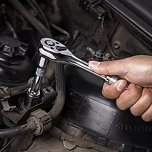 DURATECH 3/8-Inch Drive Ratchet, Quick-Release Ratchet Wrench, 72-Tooth, Reversible Switch, Full-Polished Chrome Plating, Alloy Steel