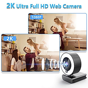 Streaming Webcam with Microphone & Ring Light 2K HD Web Cam with Cover,Stand for PC/MAC/Laptop/Desktop, Wide Angle Web Cameras for YouTube,Skype,Zoom,Xbox One,Video Calling,Studying and PS4