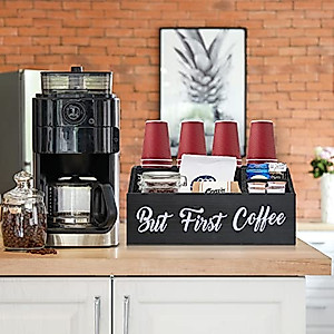 Coffee Station Organizer, Wooden Coffee Bar Bin Box, Countertop Coffee Bar Accessories Organizer, Coffee Pod Holder Storage Basket, Coffee Station Holder for Coffee Bar Decor, Coffee Lover (Black)