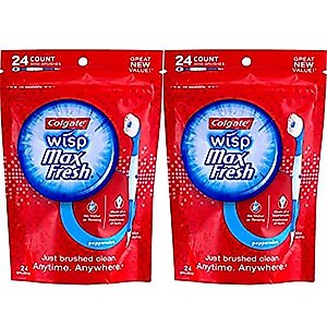 Colgate Max Fresh Wisp Disposable Mini Toothbrush, Peppermint - 24 Count, 2-Pack