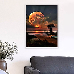 HAPPIShare DIY 5D Diamond Painting Kit, Full Diamond Seaside Moon Beach Embroidery Rhinestone Cross Stitch Arts Craft Supply for Home Wall Decor