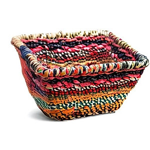 India Handicrafts Jute Square Basket With Multicolor Finish 20352