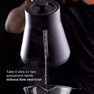 SAKI Baristan Electric Gooseneck Kettle with Precise Temperature Control, Pour Over Coffee Kettle & Tea Kettle, Stainless Steel, 1200W Quick Heating, 1 Liter, Matte Black