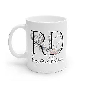 PaulDesignGifts Registered Dietitian Mug - Rd Gifts Alphabet Letter Monogram Flower Coffee Gift For Graduation Appreciation Cup Birthday Christmas 11oz, White