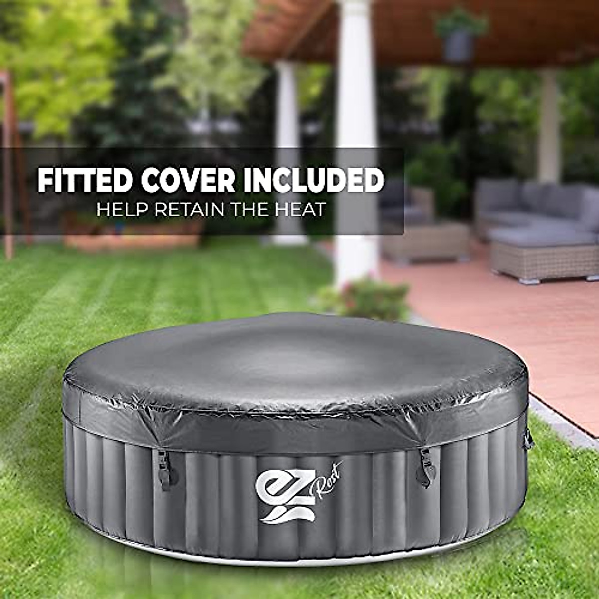 SereneLife Outdoor Portable Hot Tub - 82'' x 25'' 6-Person Round Inflatable Heated Pool Spa with 130 Bubble Jets, Filter Pump, Cover, LED Lights, and Remote Control