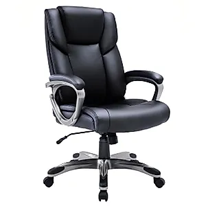 ICOMOCH Modern Soft Leather Ergonomic Executive Computer Boss Padding Armrest Swivel Desk Office Chair, Large, Black