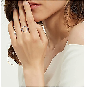 MILACOLATO 925 Sterling Silver Ring for Women 18K White Gold Plated Open Circle Karma Rings Polished Fashion Simple Plain Stackable Statement Promise Rings Comfort Fit Size 9