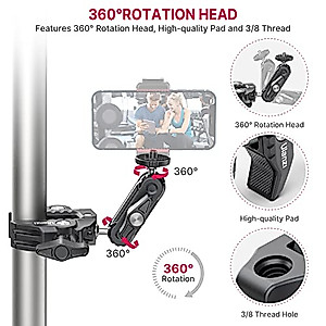 ULANZI Super Clamp Camera Clamp Mount Monitor 360° Ballhead Magic Arm Double Ball Head Adapter with 1/4"-20 & 3/8"-16 Thread ST-07 Phone Tripod Mount