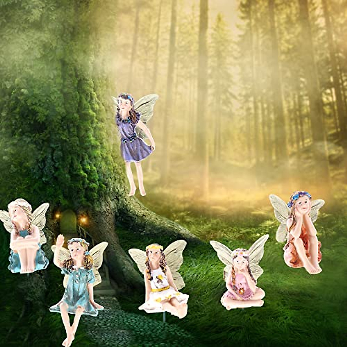 JiaUfmi 6-Pack Flower Fairy Pixie Fly Wing Miniatures Resin Flower Fairy Figures Figurines Fairy Garden Accessories Dollhouse Ornament Garden Decoration