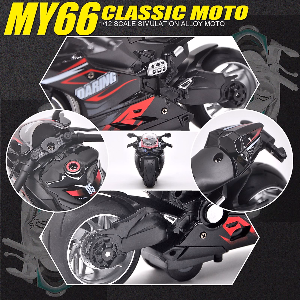 Toy Motorcycle,Pull Back Motorcycle Toy with Sounds and Lights ,1:12 Scale Motorcycle Model Toy for Kids, Pull Back Vehicle for Age 3+ Year Old Birthday Christmas Party Supplies (Black)