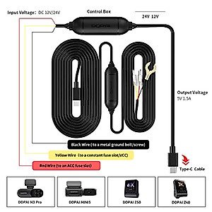 DDPAI Dash Cam Hardwire Kit, Compatible for Mola N3 Pro/ Z50 Dash Cam/Mini 5 Dash Cam/ Z40 Dash Cam Hard Wire Kit Fuse for Dashcam in Type-C Port, Plozoe 12V-24V to 5V Car Dash Camera Charger