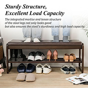 Cttasty Shoe Bench, Entryway Bench with Leather Cushion, Solid Wood Shoe Rack, Mid Century Modern Bench, Shoe Storage, Shoe Organizer for Entryway, (Grey), 21.7 L x 11.8 D x 16.5 H Inches