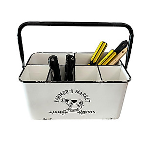 Distressed White, Portable Versatile Metal Storage Caddy Organizer with 6 Compartments & Handle - Perfect for Organizing Kitchen Utensils, Office Supplies, Bathroom Essentials & Bedroom Knick-Knacks