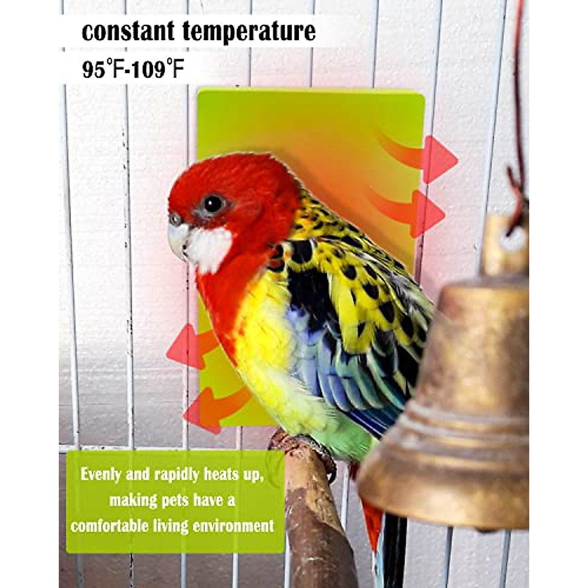 Bird Heater for Cage, Snuggle Up Bird Warmer for African Grey, Parakeets, Parrots, Small Birds, 12V Bird Cage Heater for Exotic Pet Birds, 3.3"x6"