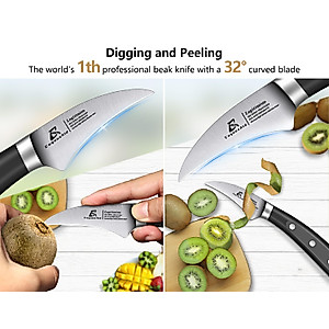 CoquusAid Paring Knife set, 2PCS small kitchen knife for fruit, 3.8 Inch Fruit knife and 2.75 inch Bird Beak peeling knife,Premium Germany Stainless Steel Ergonomic Handle,Elegant Black Ideal for Gift