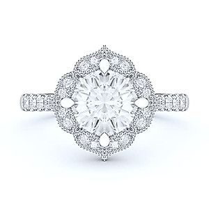 PRSTANI 14k White Gold Vintage Milgrain Romantic Petals Halo 1.0 CT Genuine Moissanite Engagement Ring (9)