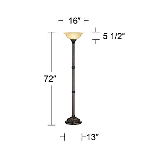 Barnes and Ivy Bellham Rustic Farmhouse Torchiere Floor Lamp Standing 72" Tall Bronze Pole Pale Amber Fluted Glass Shade for Living Room Reading Bedroom Office House Home Decor
