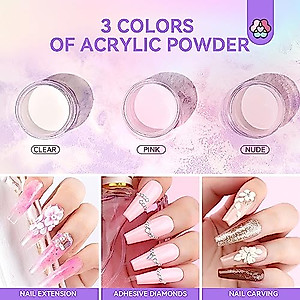 Saviland Acrylic Nail Kit French Sculpture Set: Clear/Nude/Pink Acrylic Powder and Liquid Set Acrylic Nail Brush Cuticle Oil for Nail Care Professional DIY Acrylic Nail Art Beginner Acrylic Nail Kit
