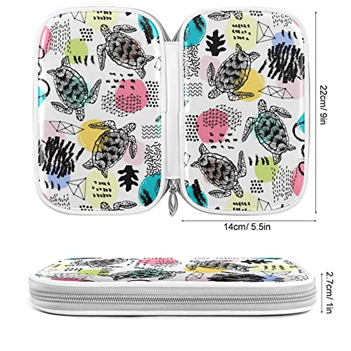 ZZKKO Sea Turtles Colorful Pencil Bag Case Zipper Pencil Holder Organizer Stationary Pen Bag Cosmetic Makeup Bag Pouch Purse for School Office Supplies