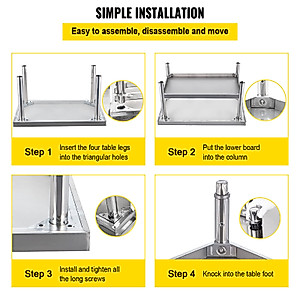 VEVOR Stainless Steel Equipment Grill Stand, 36 x 28 x 24 Inches Stainless Table, Grill Stand Table with Adjustable Storage Undershelf, Equipment Stand Grill Table for Hotel, Home, Restaurant Kitchen