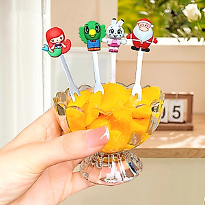 SXunacou Fruit Fork, Fun Cute Cartoon with Ceramic Storage Box Holder Stainless Steel Food Pick Forks for Home Household (A)