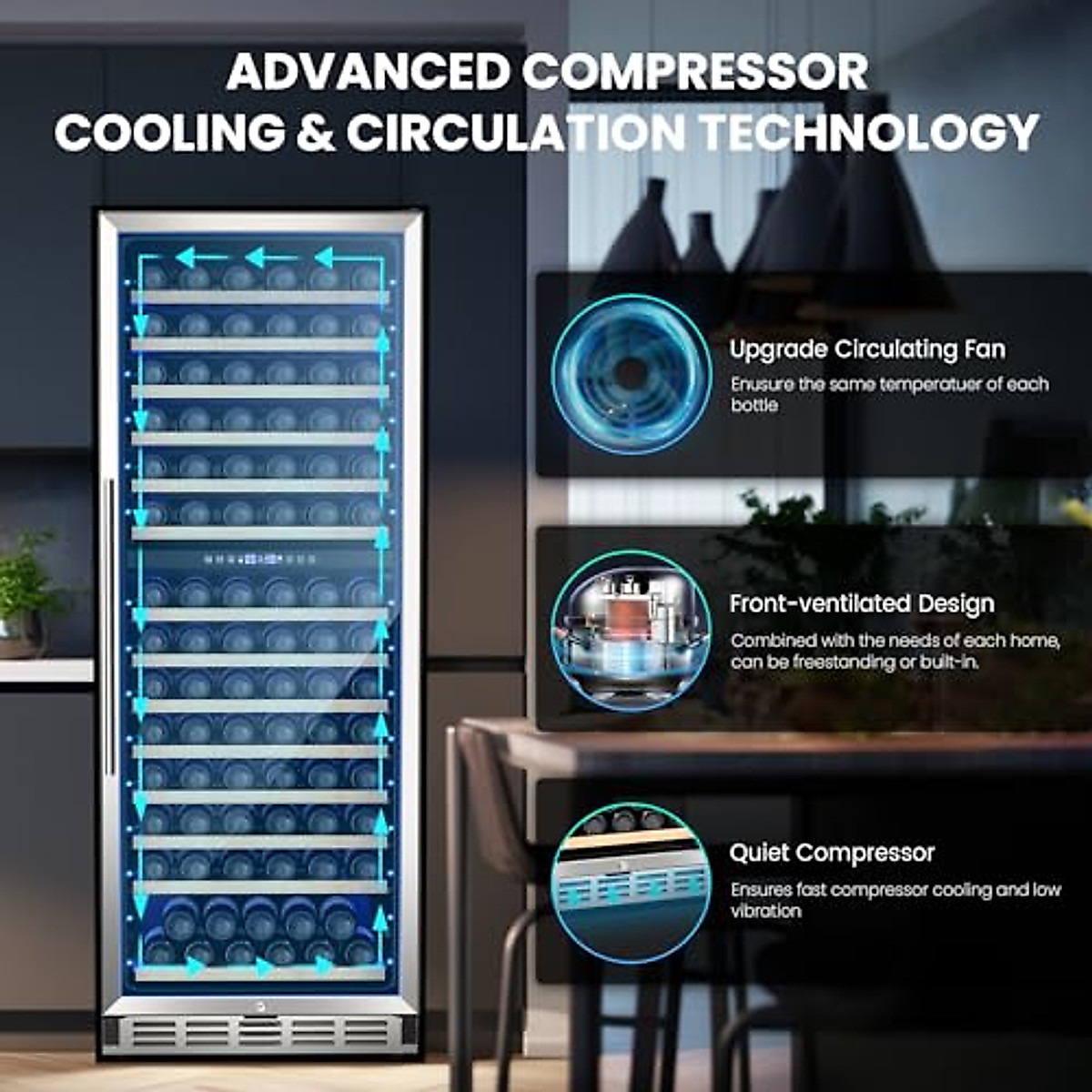 Ecojoy Wine Fridge Dual Zone, 154 Bottles 24inch Wine Fridge Freestanding, Wine Fridge Cabinet for Bar Home Wine Enthusiast, Intelligent Temperature Memory, Quiet